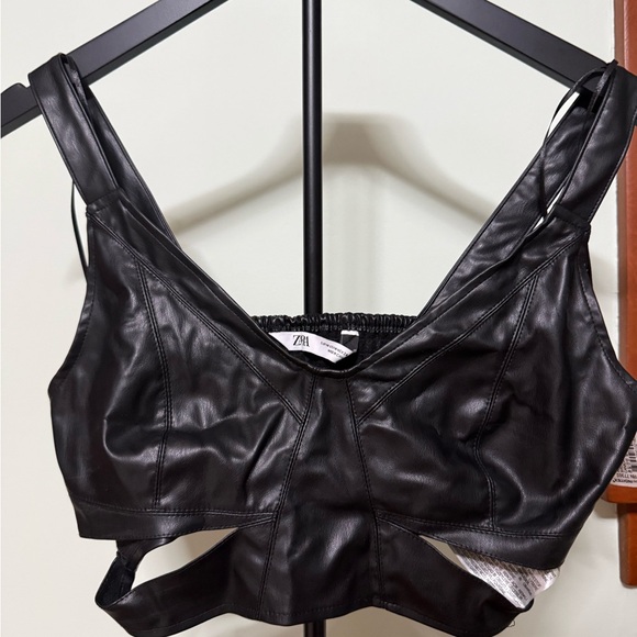 Zara | Intimates & Sleepwear | Zara Black Leather Cutout Bralette ...
